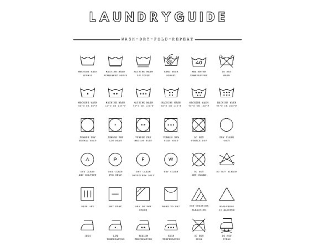 Laundry Guide, Laundry Cheat Sheet, Laundry Symbols Printable, Bathroom ...