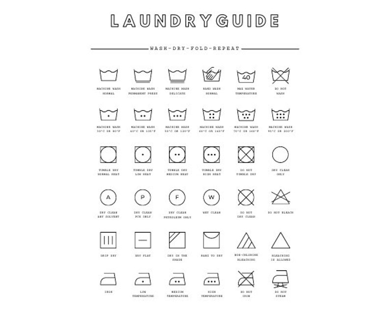 Laundry Guide, Laundry Cheat Sheet, Laundry Symbols Printable, Bathroom ...