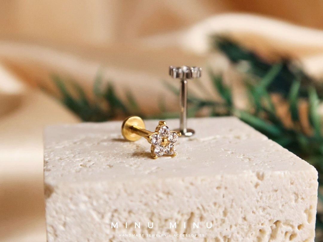 AREE Stainless Steel Flower Piercing in Gold & Silver Small, Cute ...