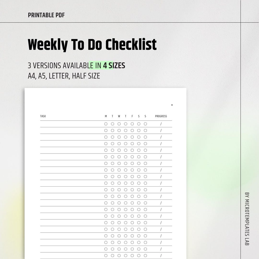 Weekly To-do Checklist Printable: Minimalist Task & Habit Tracker ...