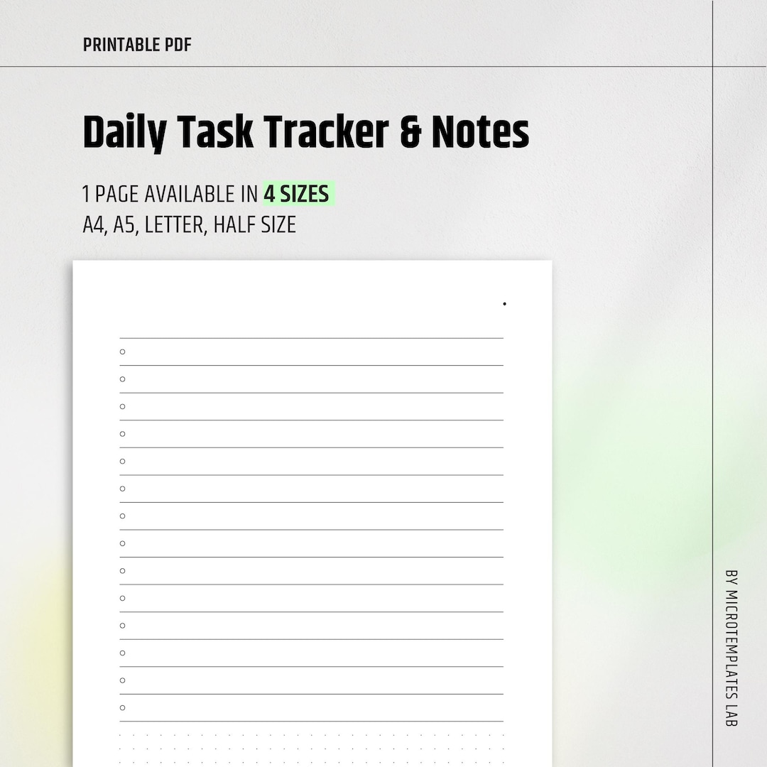 Daily Tasks Tracker & Notes: Minimal TO DO List Printable (PDF Download ...