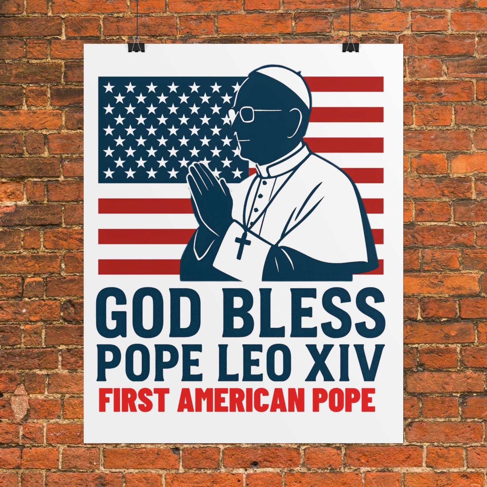Poster New Pope Leo XIV Catholic Artwork Rolled Poster First American ...