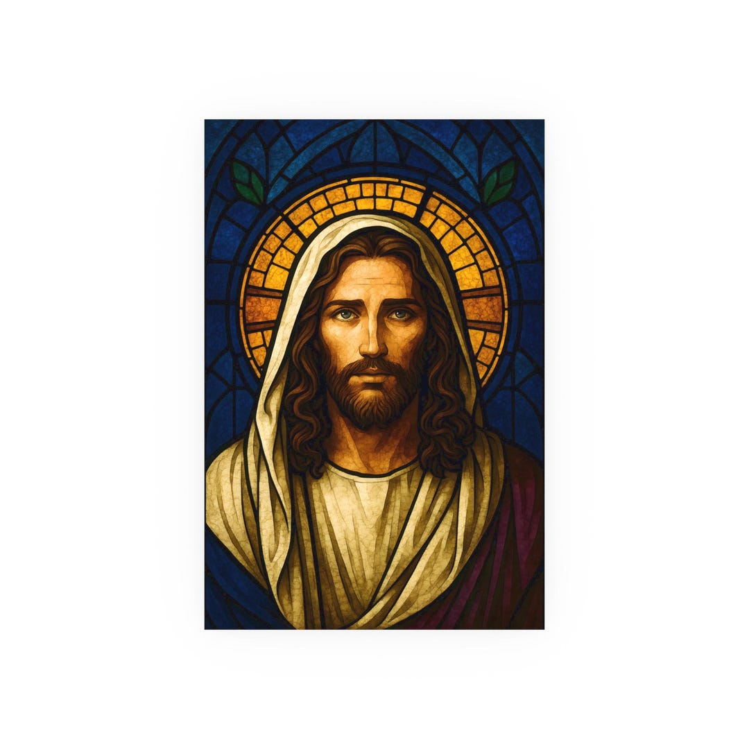 Stained Glass Jesus Poster Christ Wall Art Gothic Style Christian Home ...