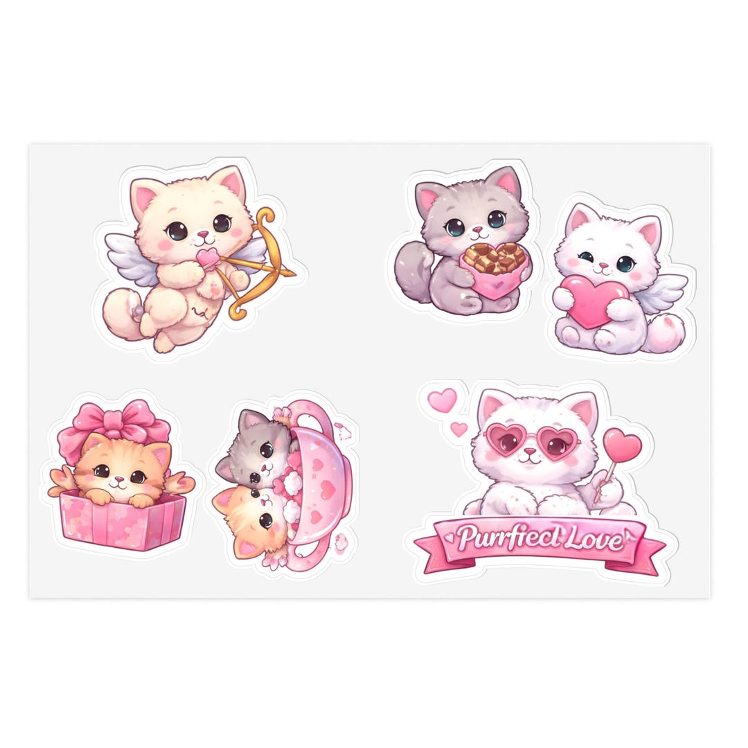 Sticker Sheets Valentines Cat Kawaii Style Stickers Sheet Kittens White ...