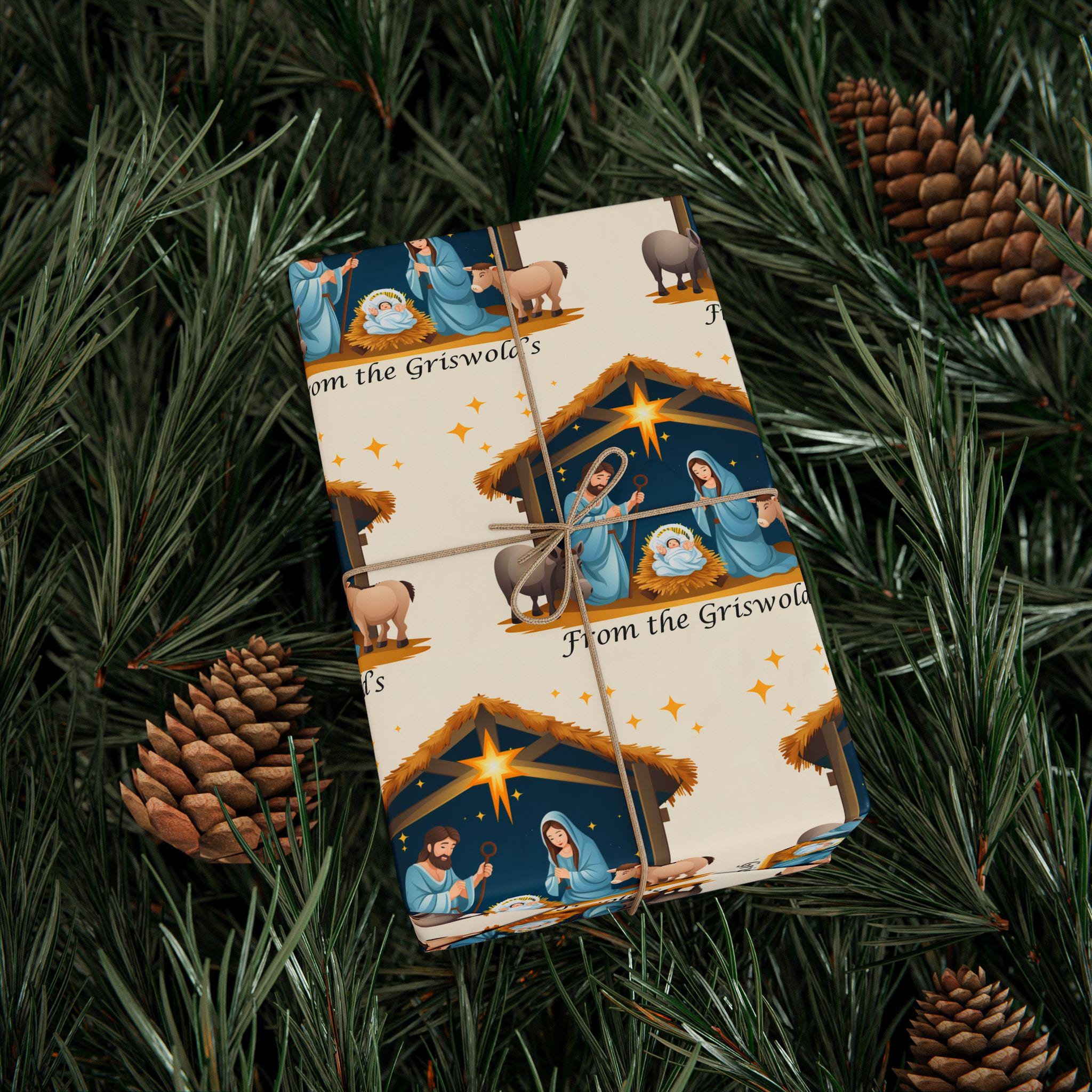 Nativity Gift Wrap, Personalized Christmas Wrapping Paper, Nativity ...