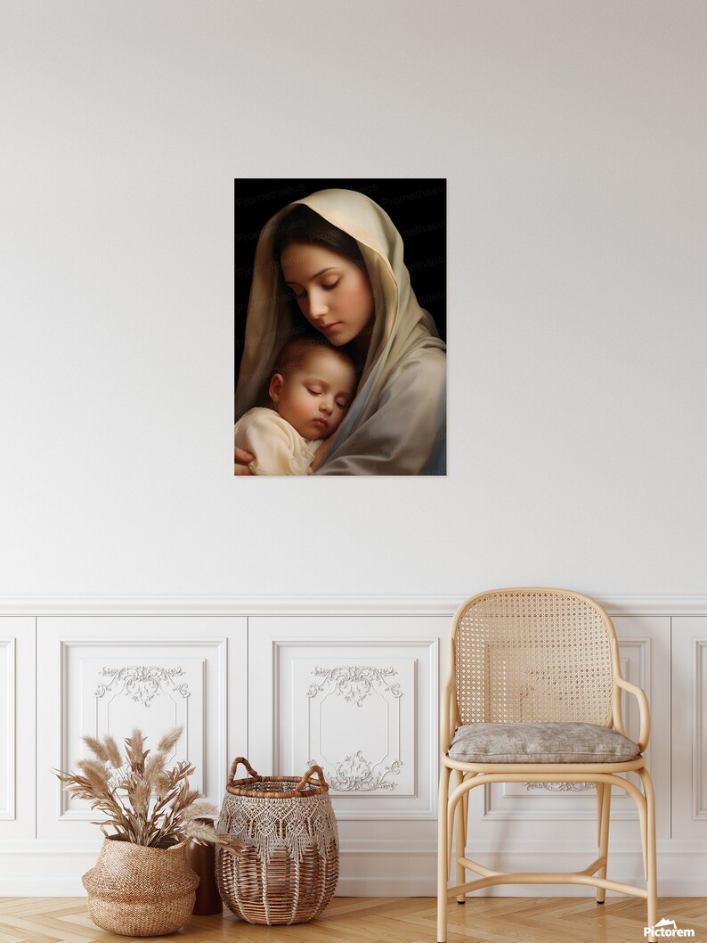 Nativity Digital Art, Mary and Baby Jesus Christmas Digital Print ...