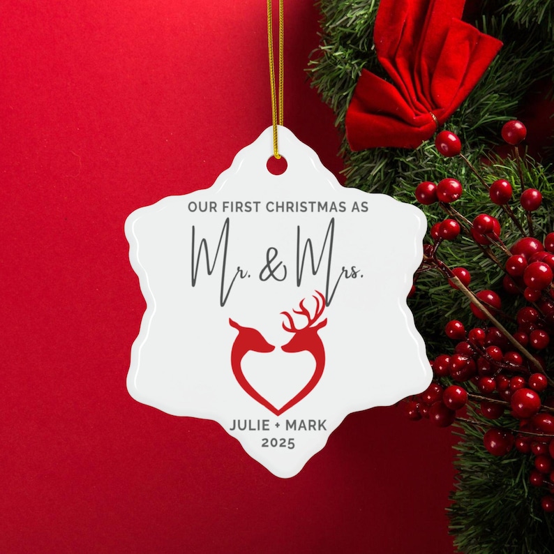 Mr & Mrs First Christmas Married 2025 Reindeer Ornament Personalized ...