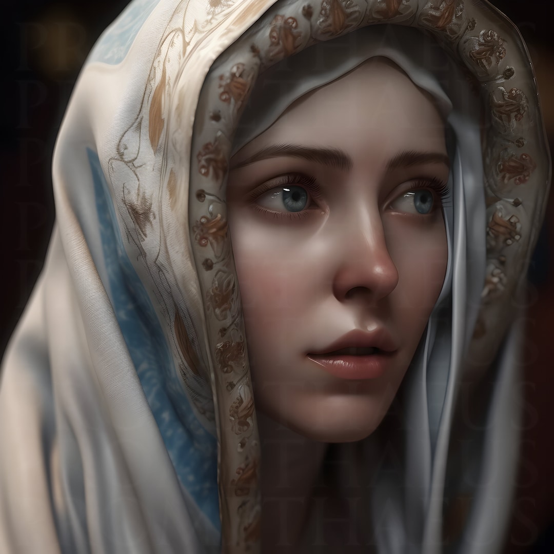 Blessed Virgin Mary Portrait Art Digital Download, Mother Mary Digital ...