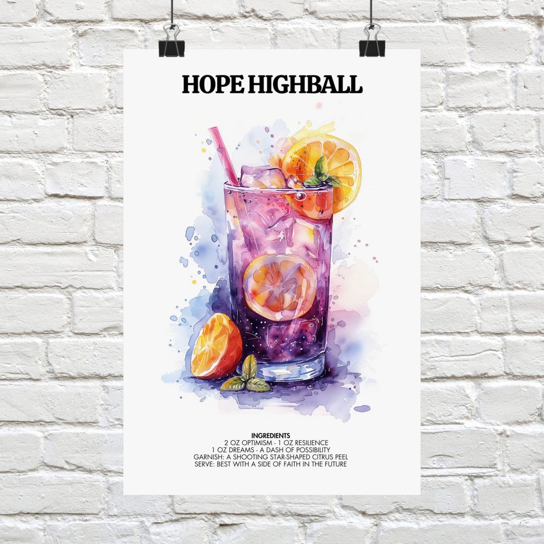 Hope Highball Virtues Vertical Poster Spiritual Recipe Wall Art Kitchen ...