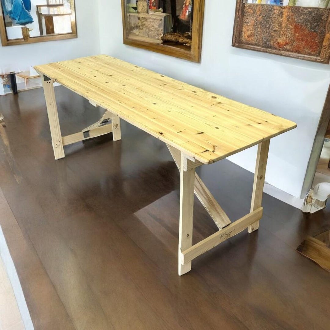 6ft Wooden Trestle Table: Folding Legs, Strong & Robust - Etsy