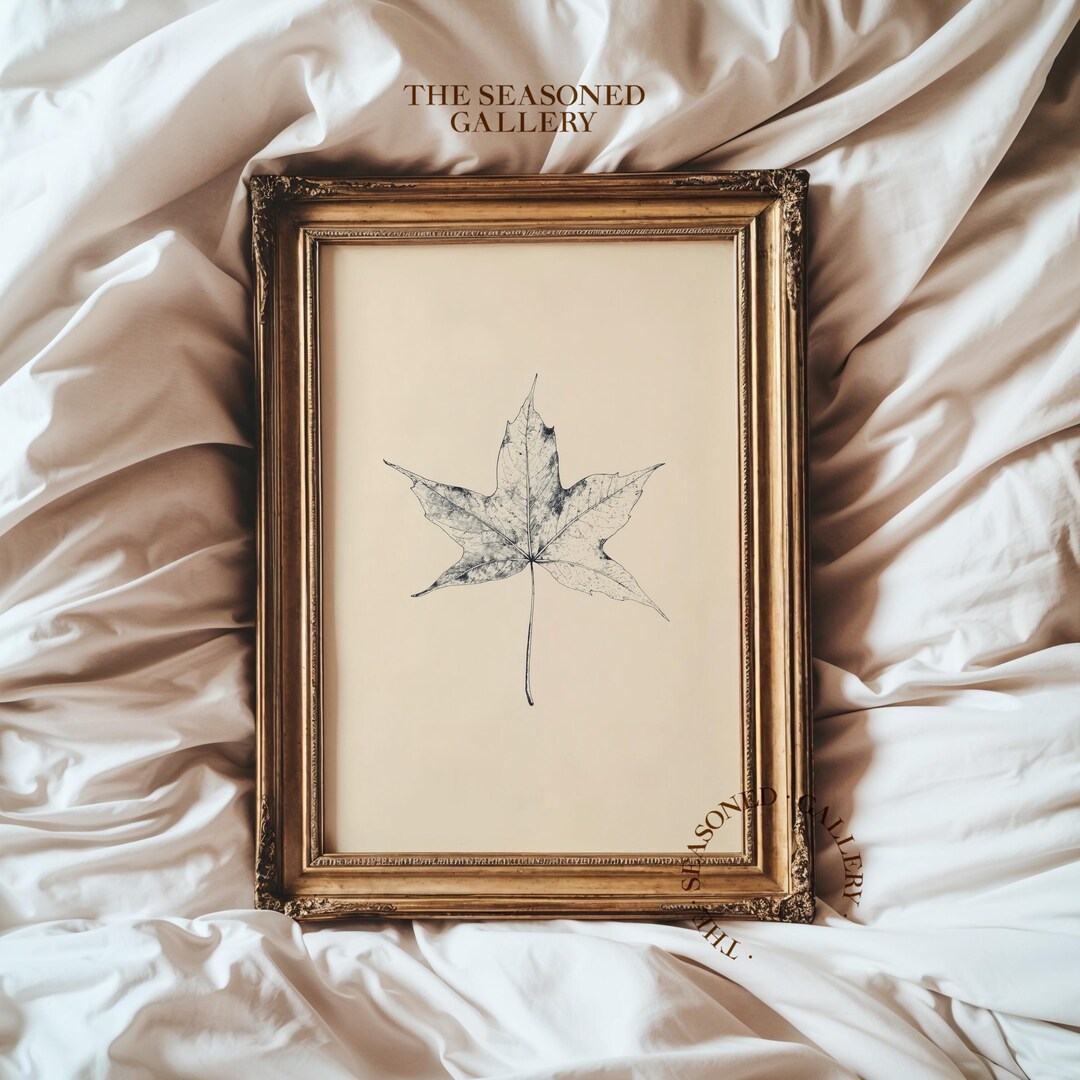 Vintage Maple Leaf Botanical Sketch, Rustic Autumn Printable Wall Art ...