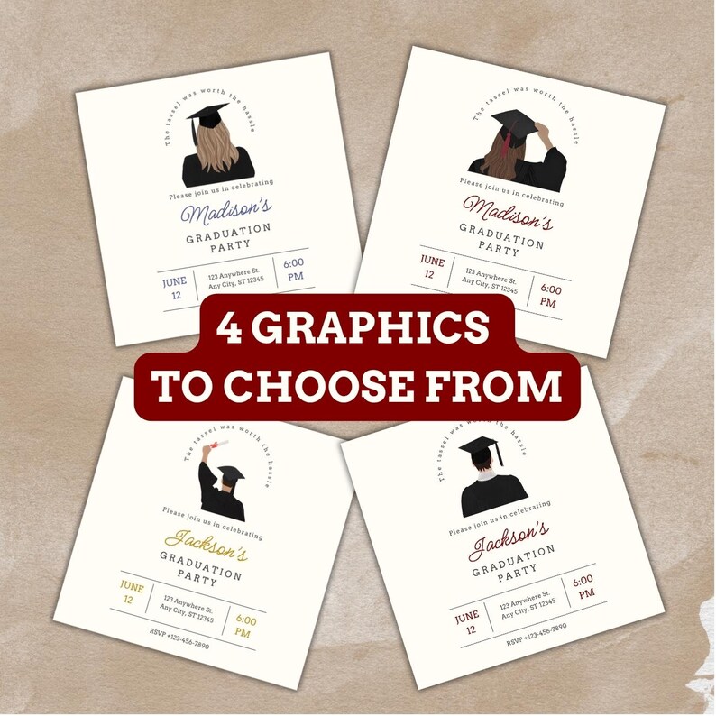 Graduation Invitation Template | 4 Designs (male & Female) | Editable ...