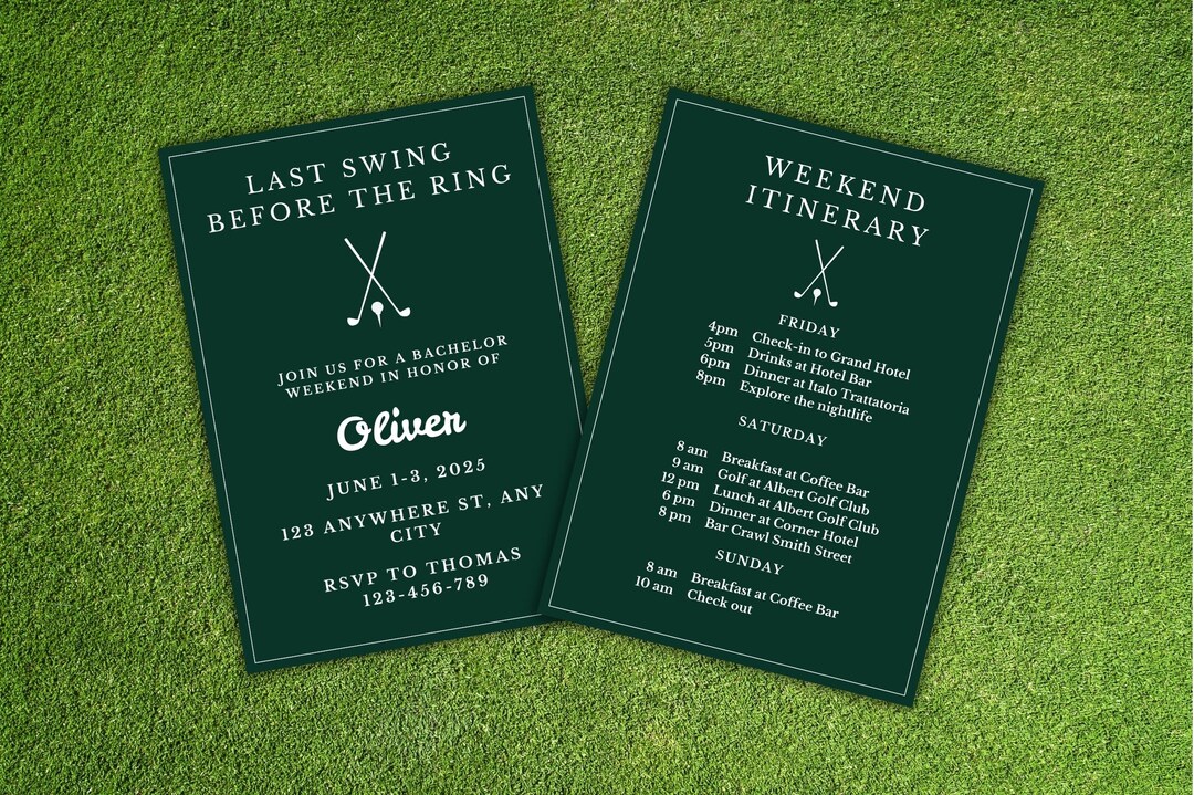 Golf Themed Bachelor Birthday Party Invitation & Itinerary Template ...