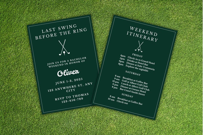 Golf Themed Bachelor Birthday Party Invitation & Itinerary Template ...