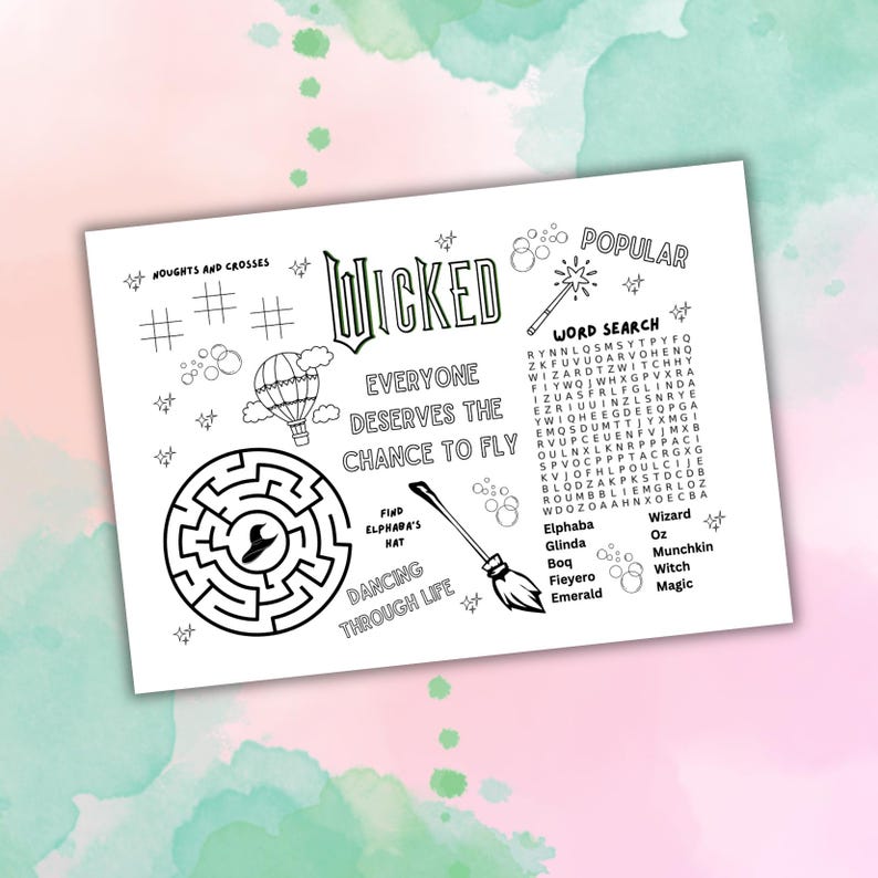 Wicked Movie Activity Sheet: Wizard of Oz Party Game (digital Download ...