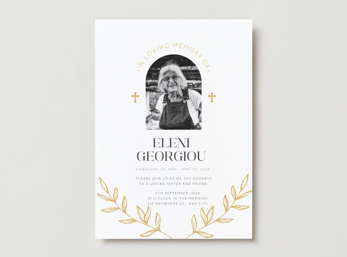 Elegant Funeral Digital Invitation Template | Printable Memorial ...