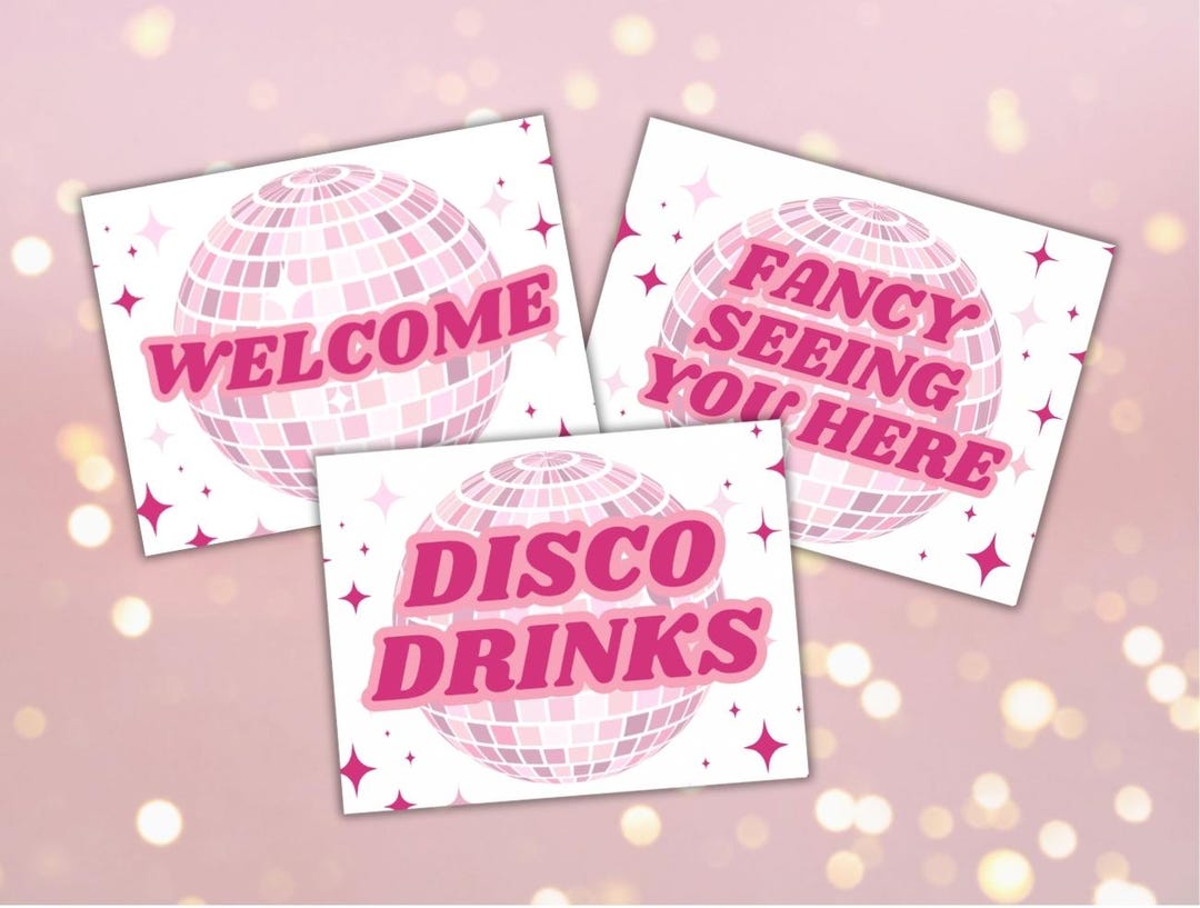 Pink Disco Party Signs Printable PDF A4 & US Letter Sizes Bachelorette ...