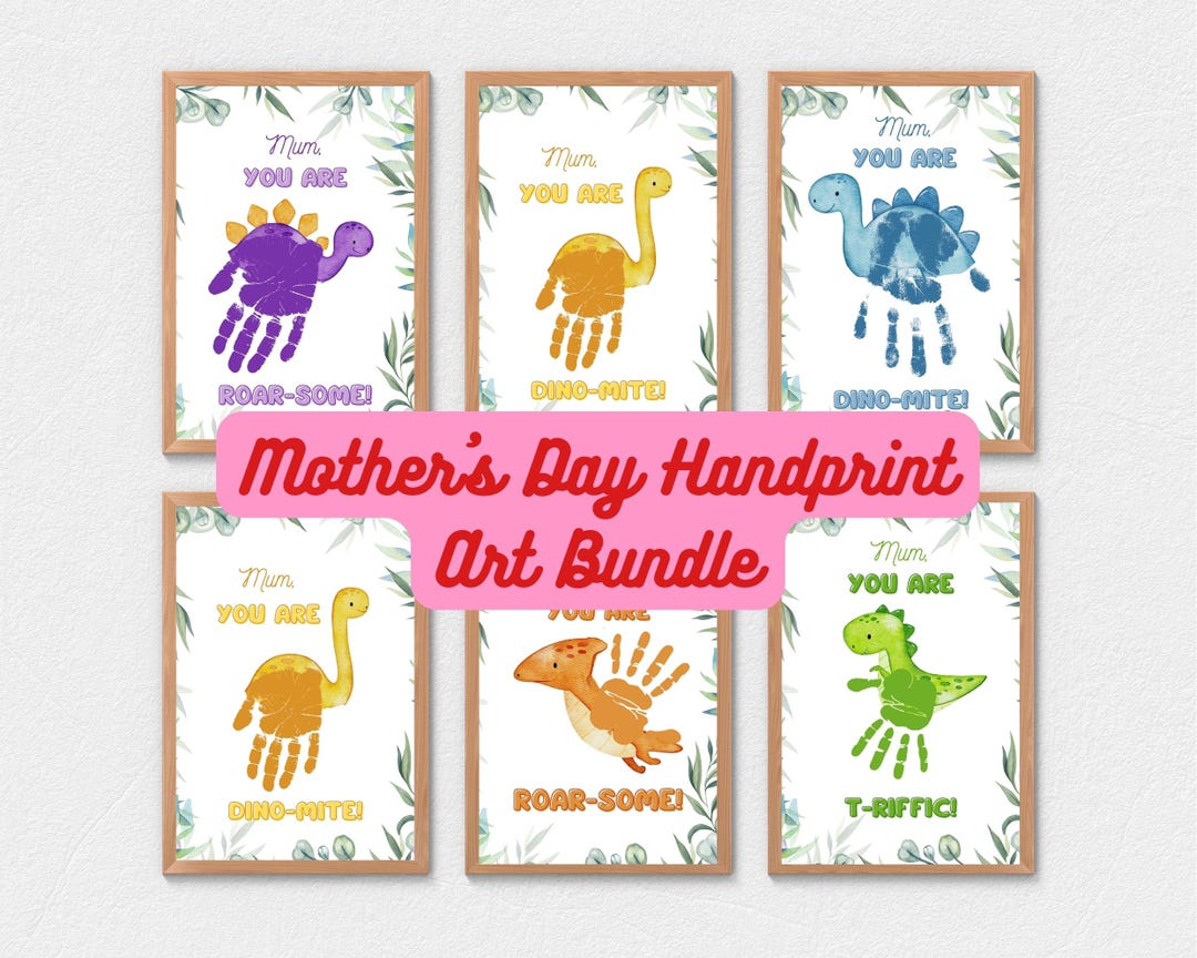 Mother's Day Handprint Art Bundle: Dinosaur & Rocket Keepsakes (digital ...