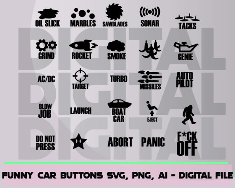 Funny Car Buttons SVG, PNG, AI Digital File - Etsy
