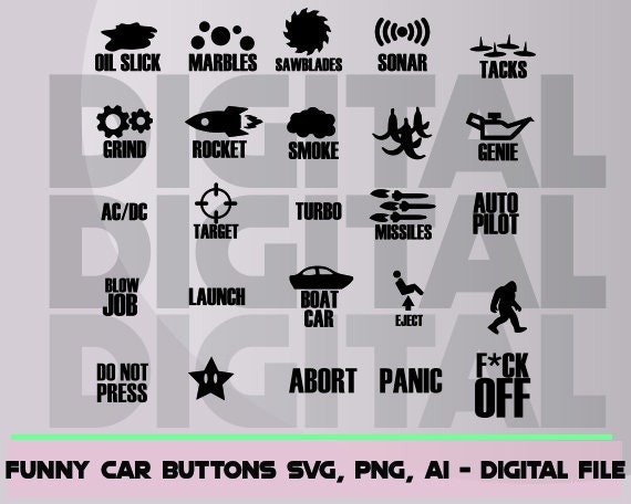 Funny Car Buttons SVG, PNG, AI Digital File - Etsy