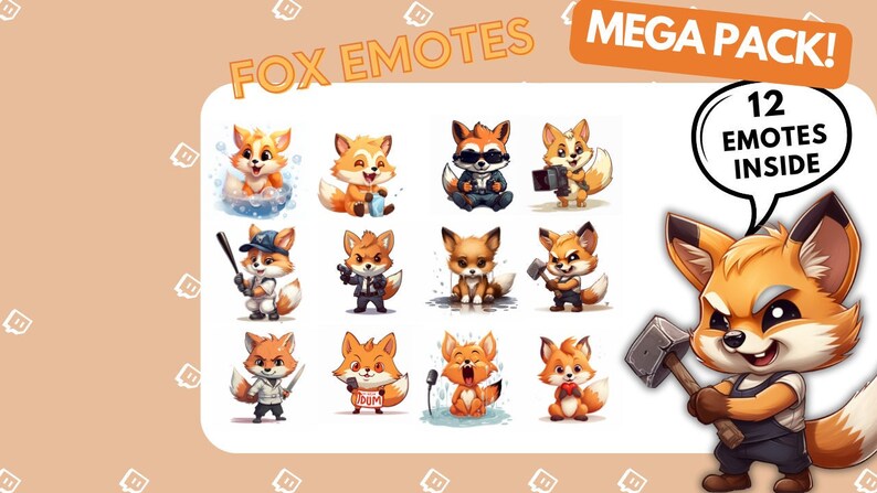 Twitch Emote / Cute Fox Mega Pack Emotes ( 12 Emotes Ready to Use ...
