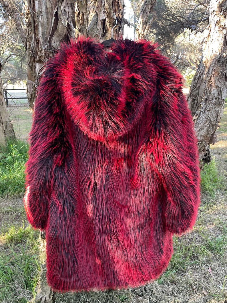 Red Plush Fur Statement Jacket: Velvet Lined Festival Coat - Etsy