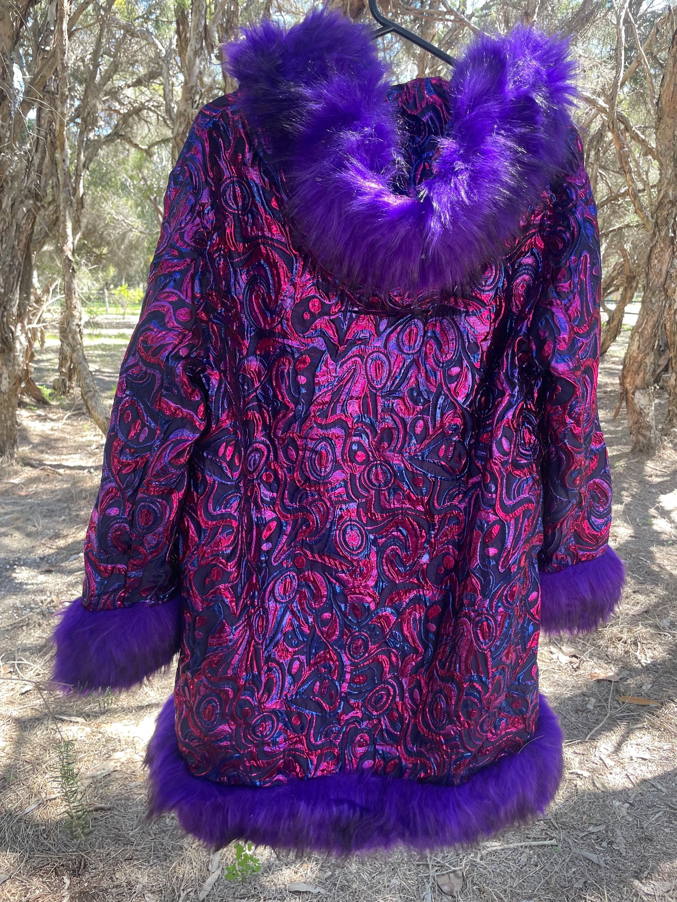 Metallic Brocade Festival Jacket: Purple Fur Trim, Velvet Lined - Etsy