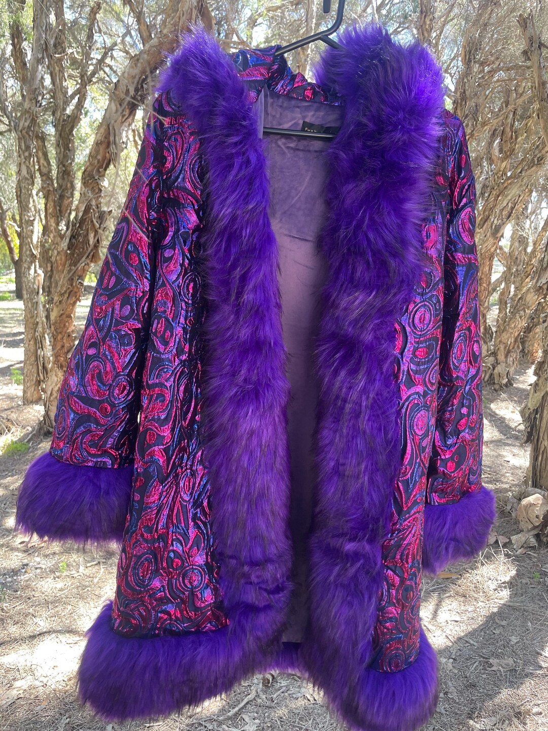 Metallic Brocade Festival Jacket: Purple Fur Trim, Velvet Lined - Etsy