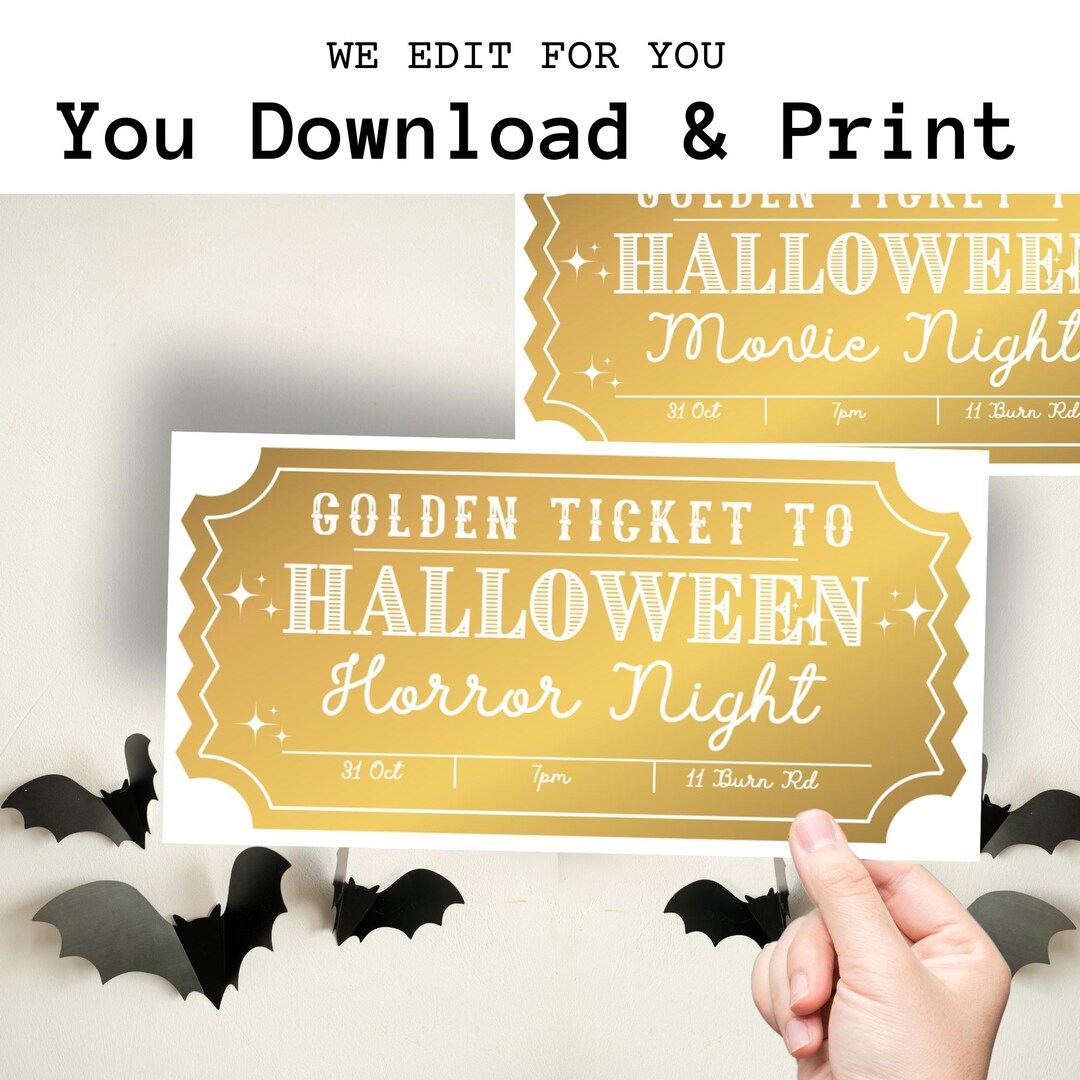 Golden Ticket Halloween Party Invitation Printable Horror Night Invite ...