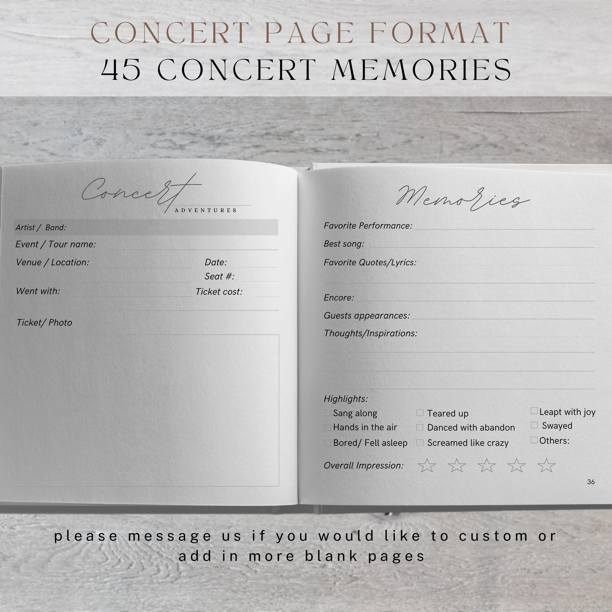 Couples Concert Memory Journal Hardcover Custom Couple Bucket List for ...