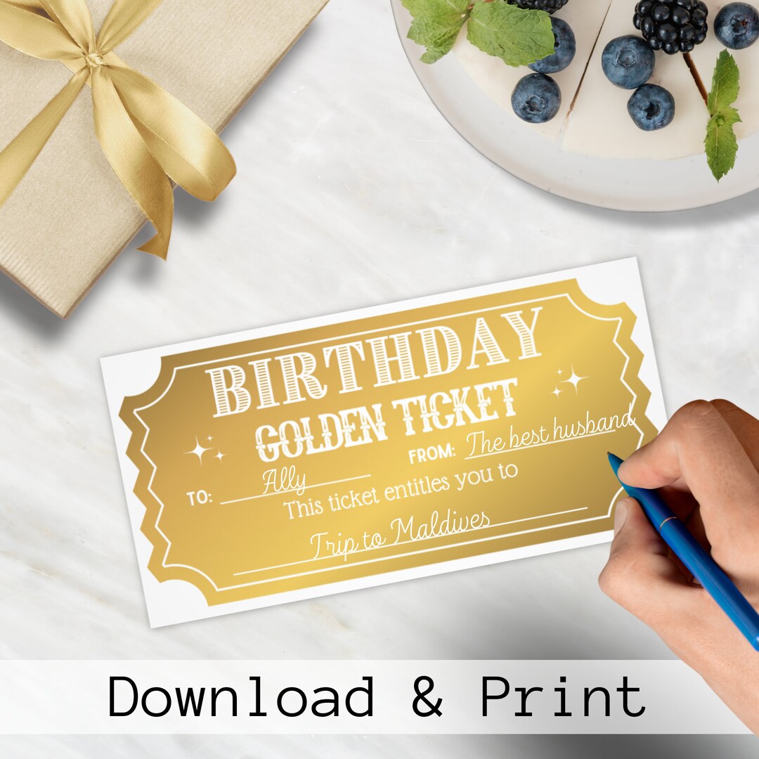 Birthday Golden Ticket Voucher Last Minute Surprise Birthday Gift ...