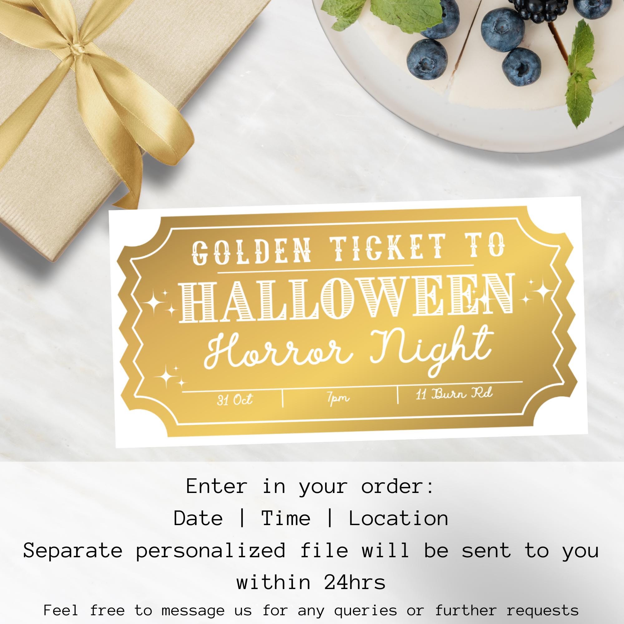 Golden Ticket Halloween Party Invitation Printable Horror Night Invite ...