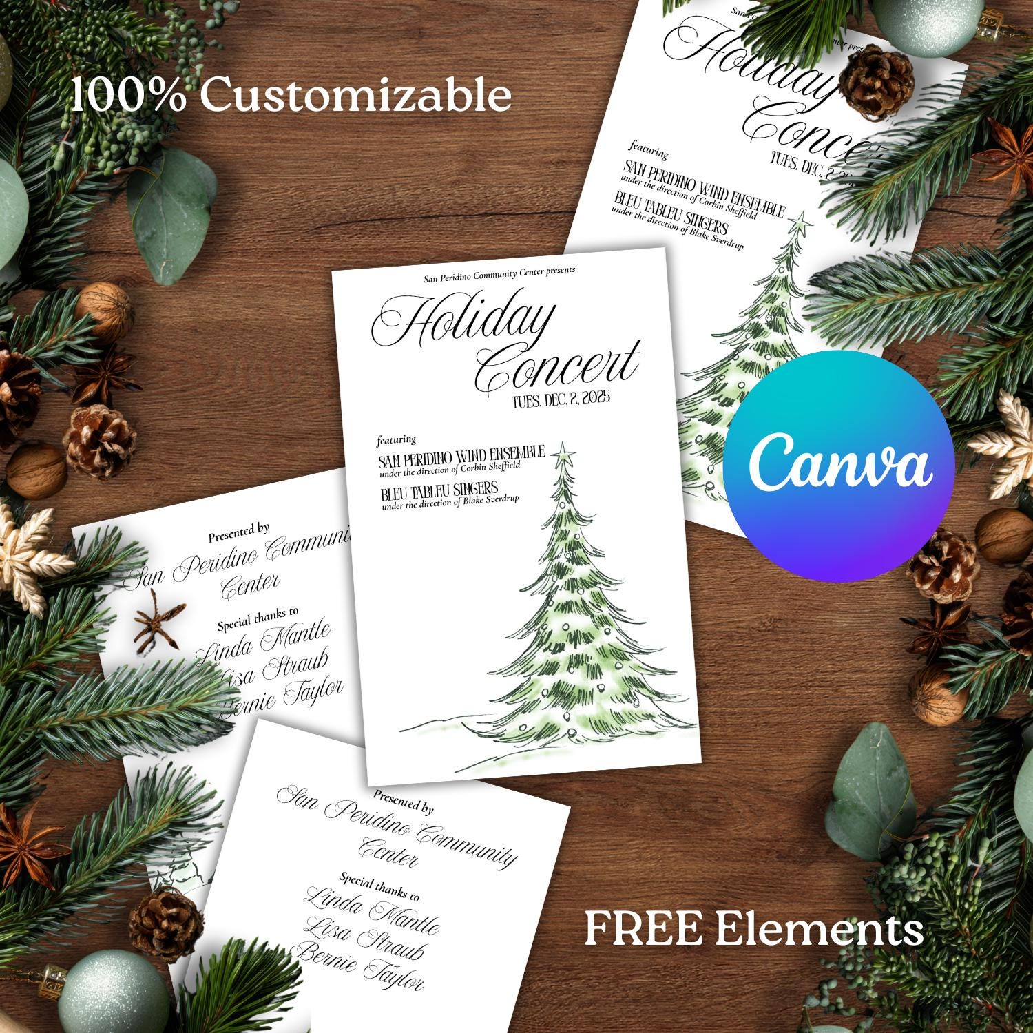 Minimalist Tree Holiday Concert Program Editable Canva Template, FREE ...
