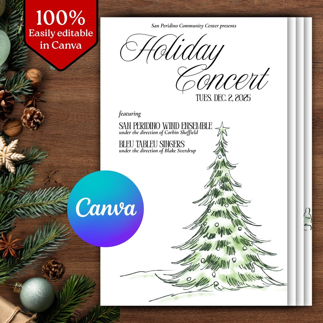 Minimalist Tree Holiday Concert Program Editable Canva Template, FREE ...