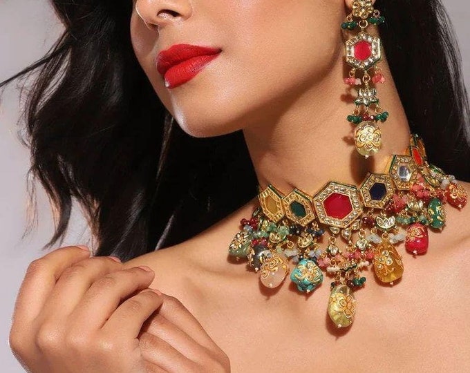 Premium Sabyasachi Inspired Matt Dull Gold Plated Ruby Red Multicolor ...