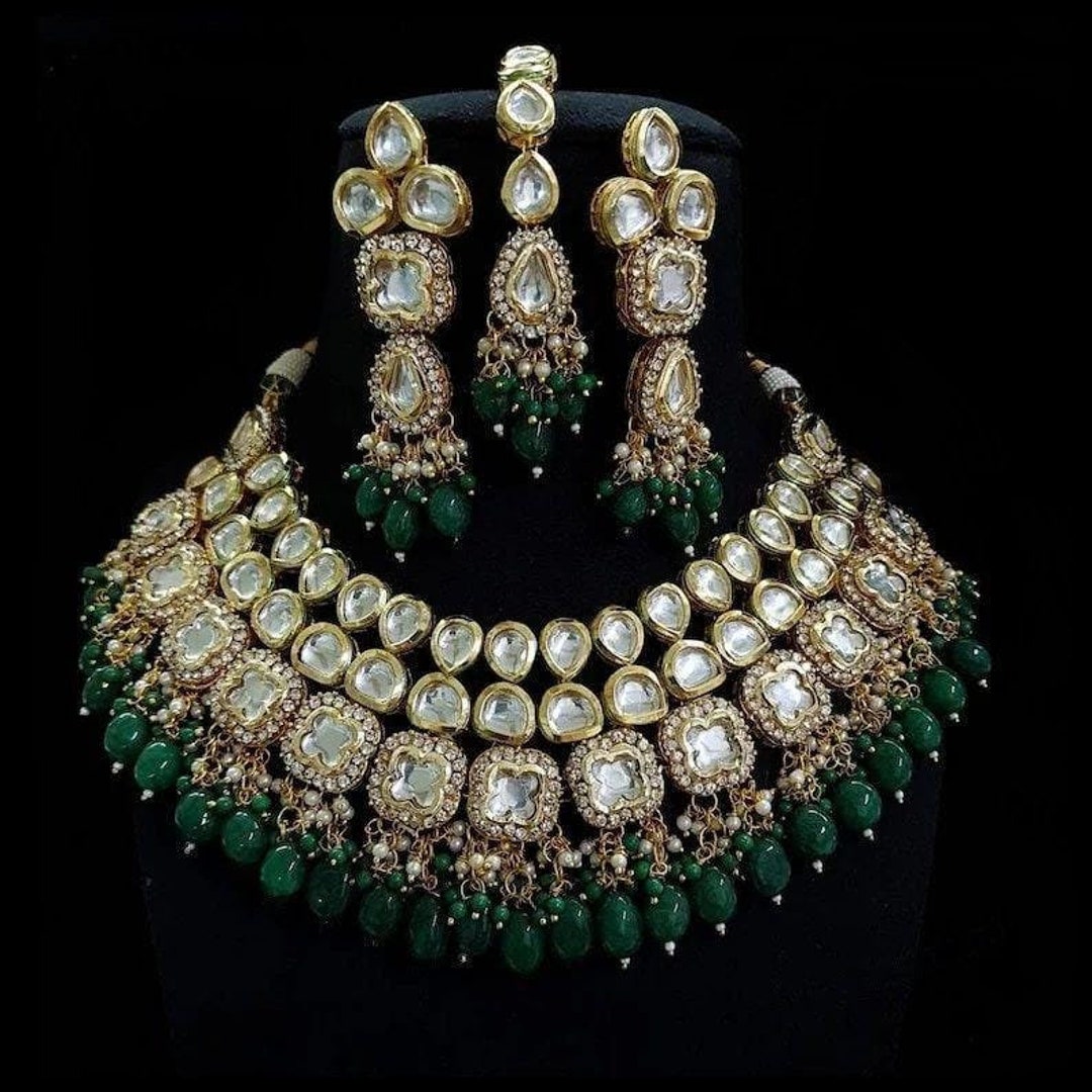 Sabyasachi Inspired Designer Kundan Set, Green Kundan Choker, Kundan ...