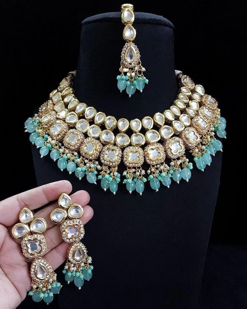 Sabyasachi Inspired Designer Kundan Set, Green Kundan Choker, Kundan ...