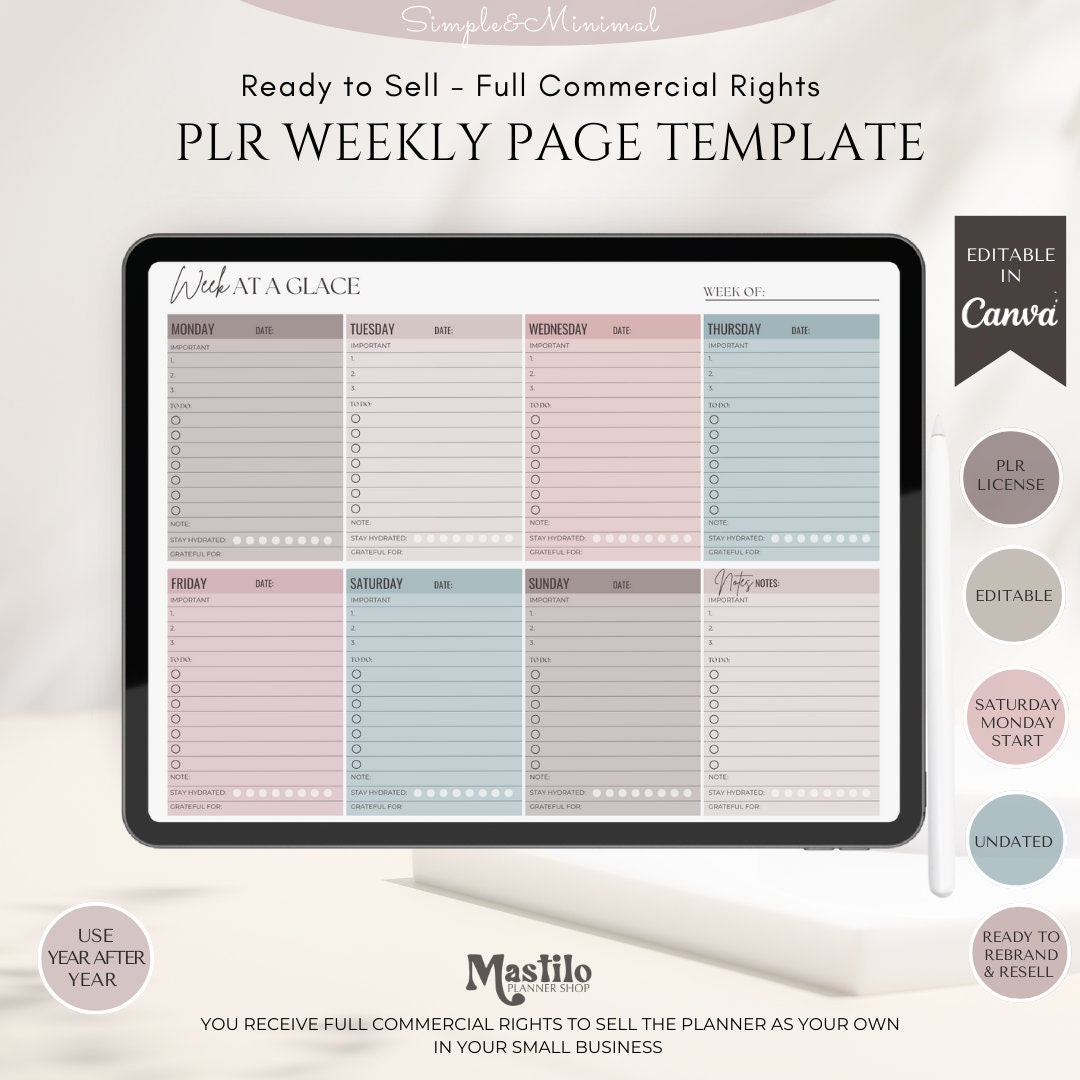 PLR Weekly Planner, PLR Weekly Planner, Simple Minimalist Digital ...