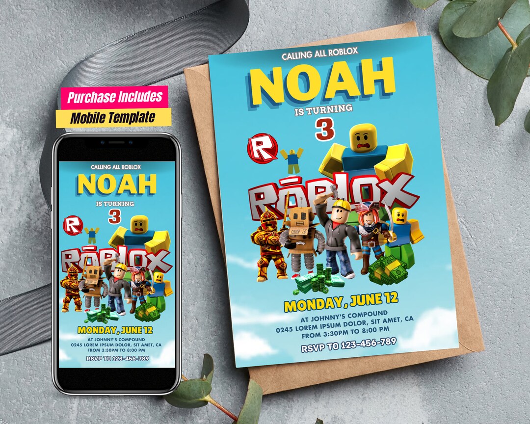 Roblox Birthday Invitation Roblox Birthday Invite Roblox Party ...