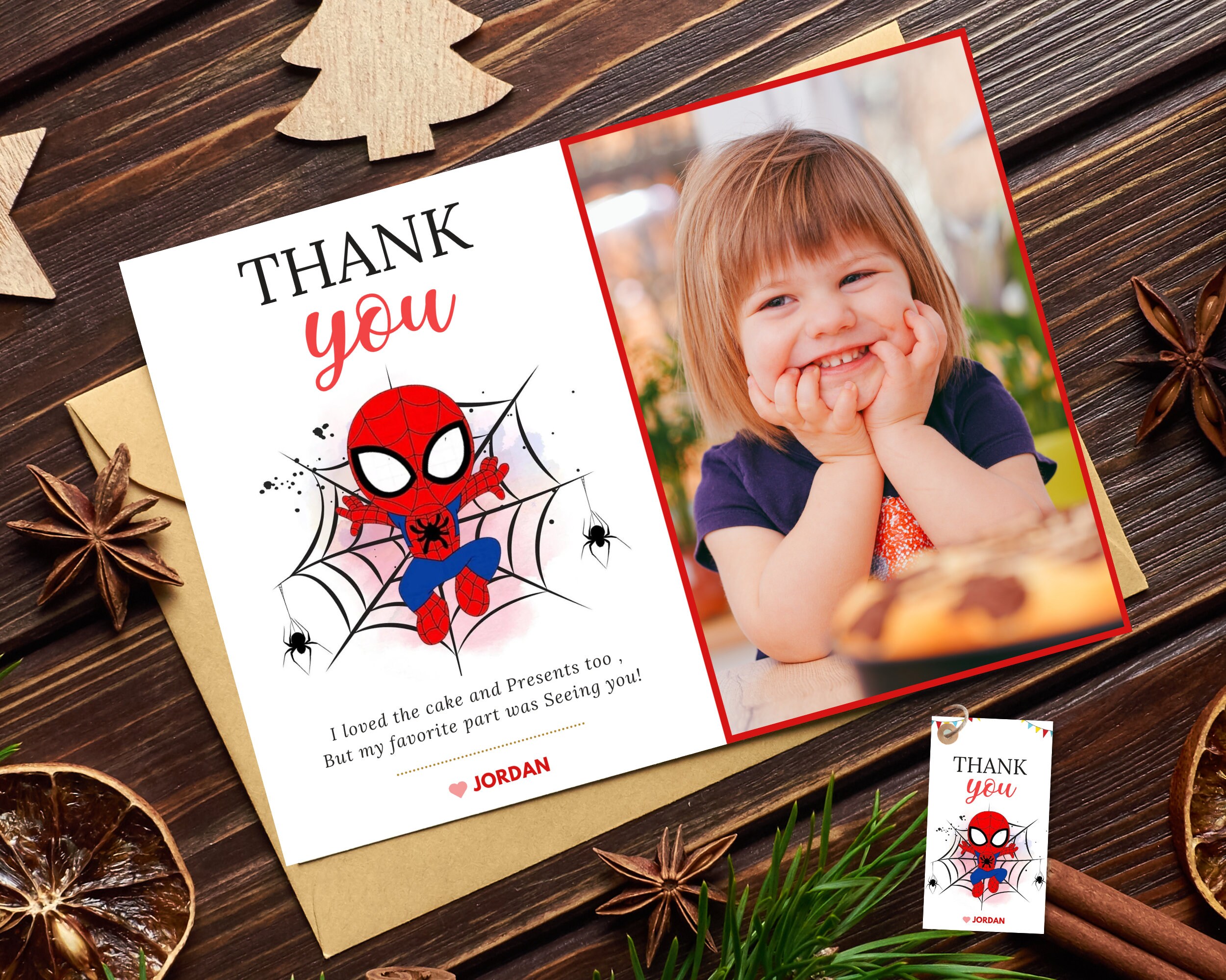 Spider Man Photo Thank You Card Instant Download Spiderman Thank You ...
