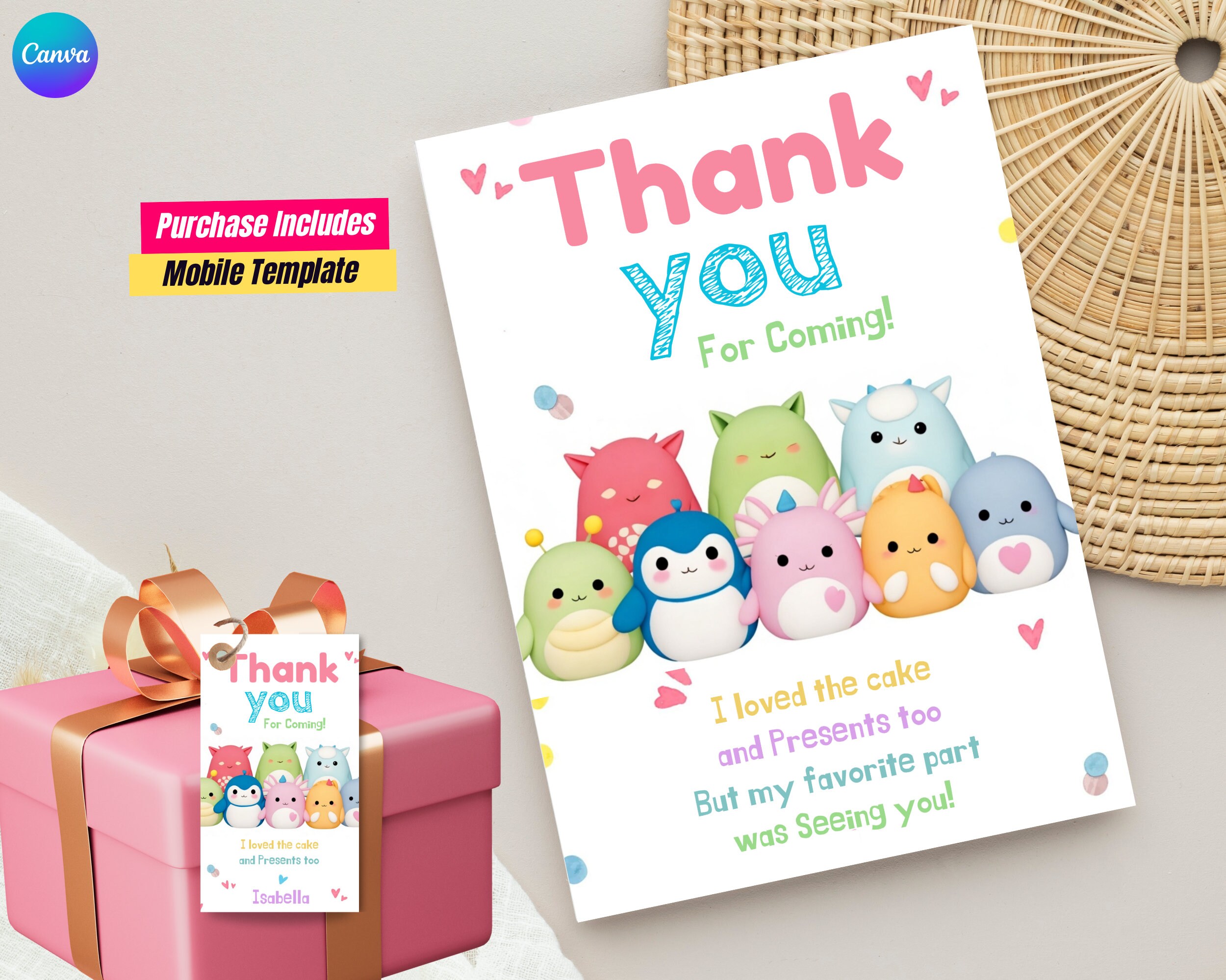 Squishmallows Themed Gift Tags Cute Customizable Tags for Birthday ...