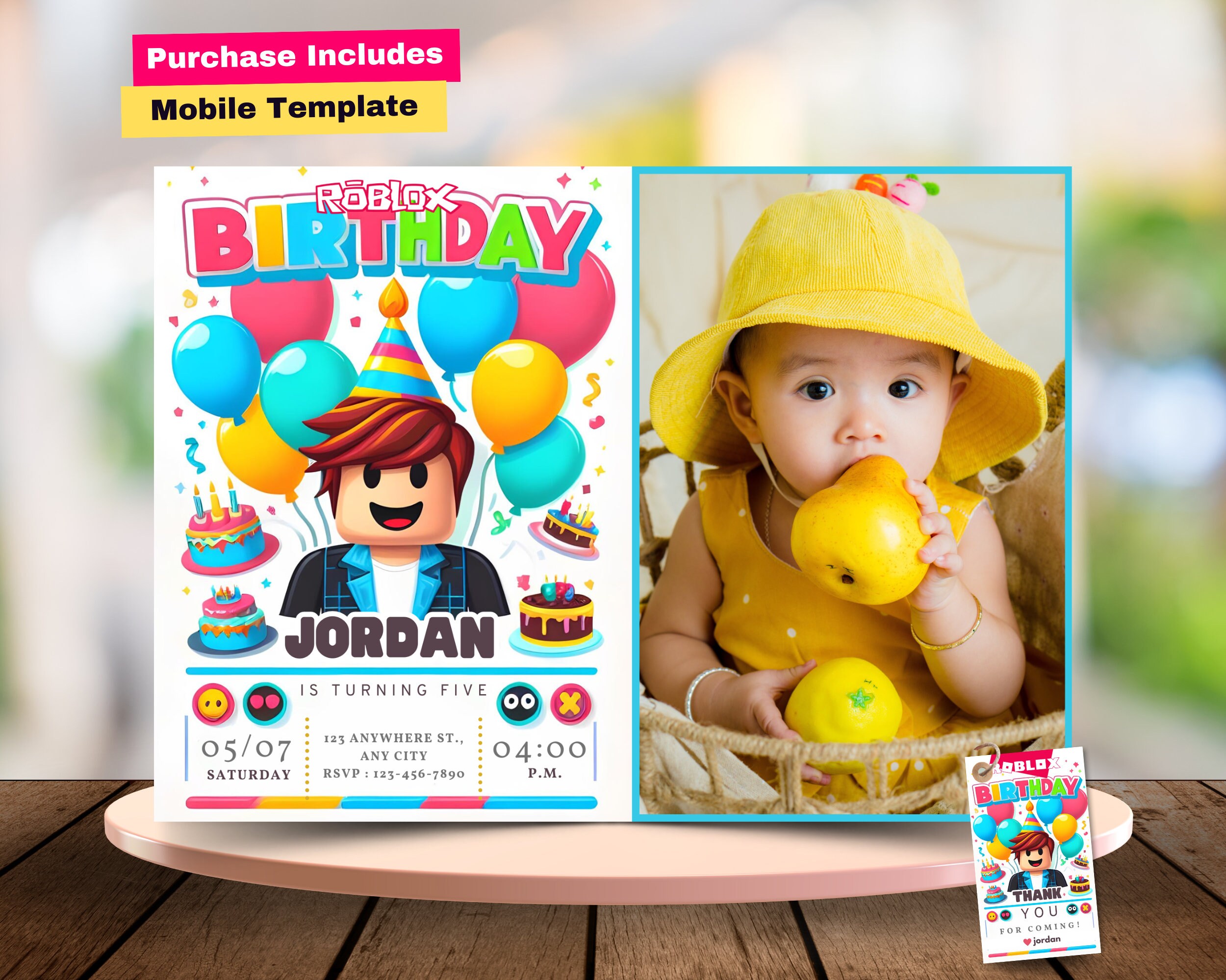 Roblox Themed Birthday Invite With Photo Roblox Invitation With Photo ...