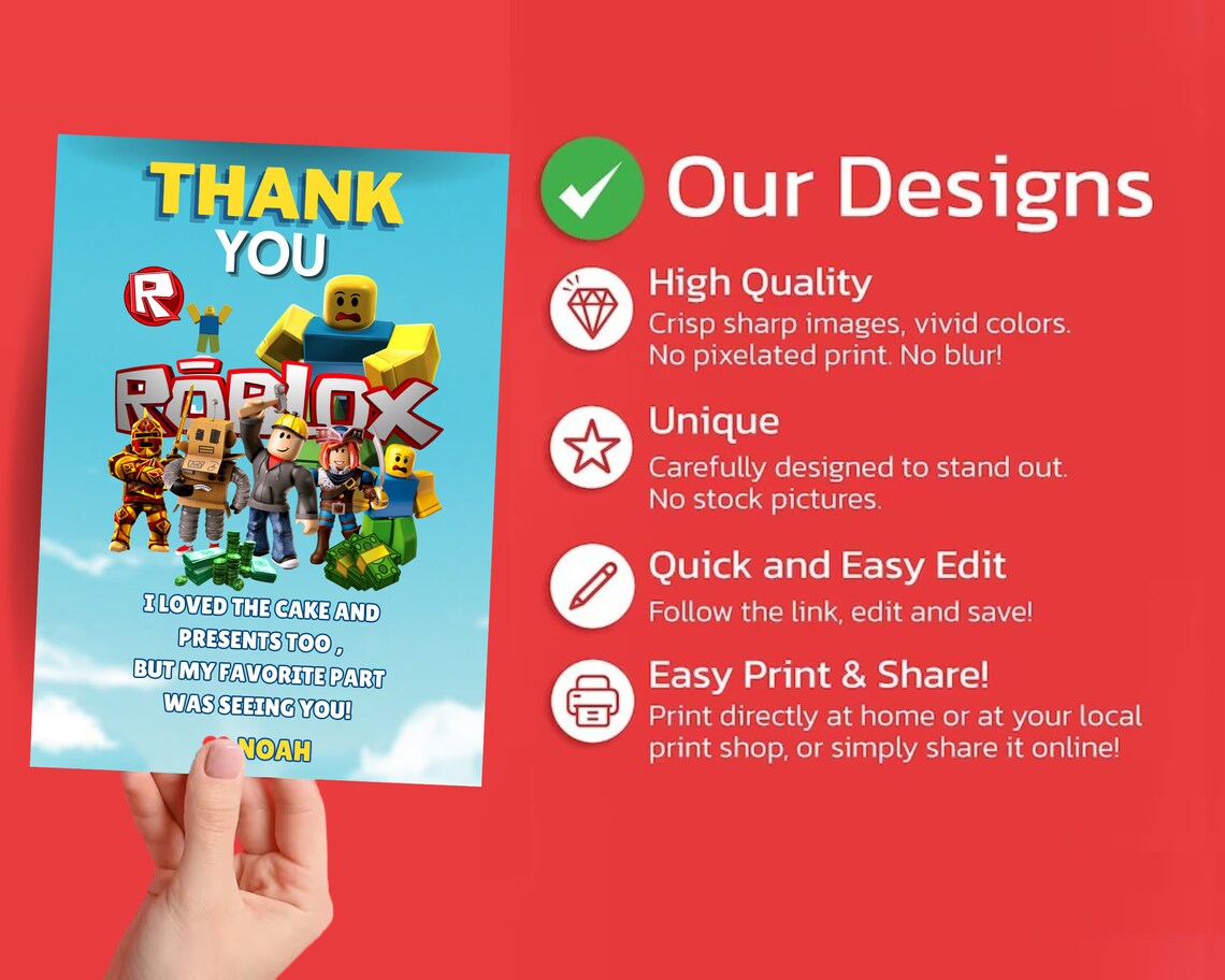 Roblox Thank You Cards Personalised Roblox Thankyou for Coming to My ...
