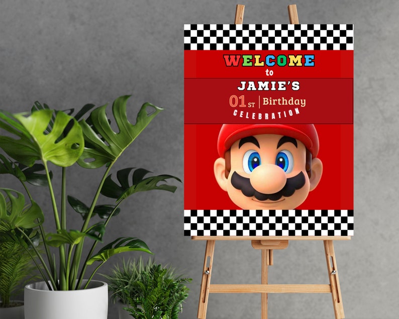 Super Mario Bros Welcome Birthday Card Instant Download Canva Template ...