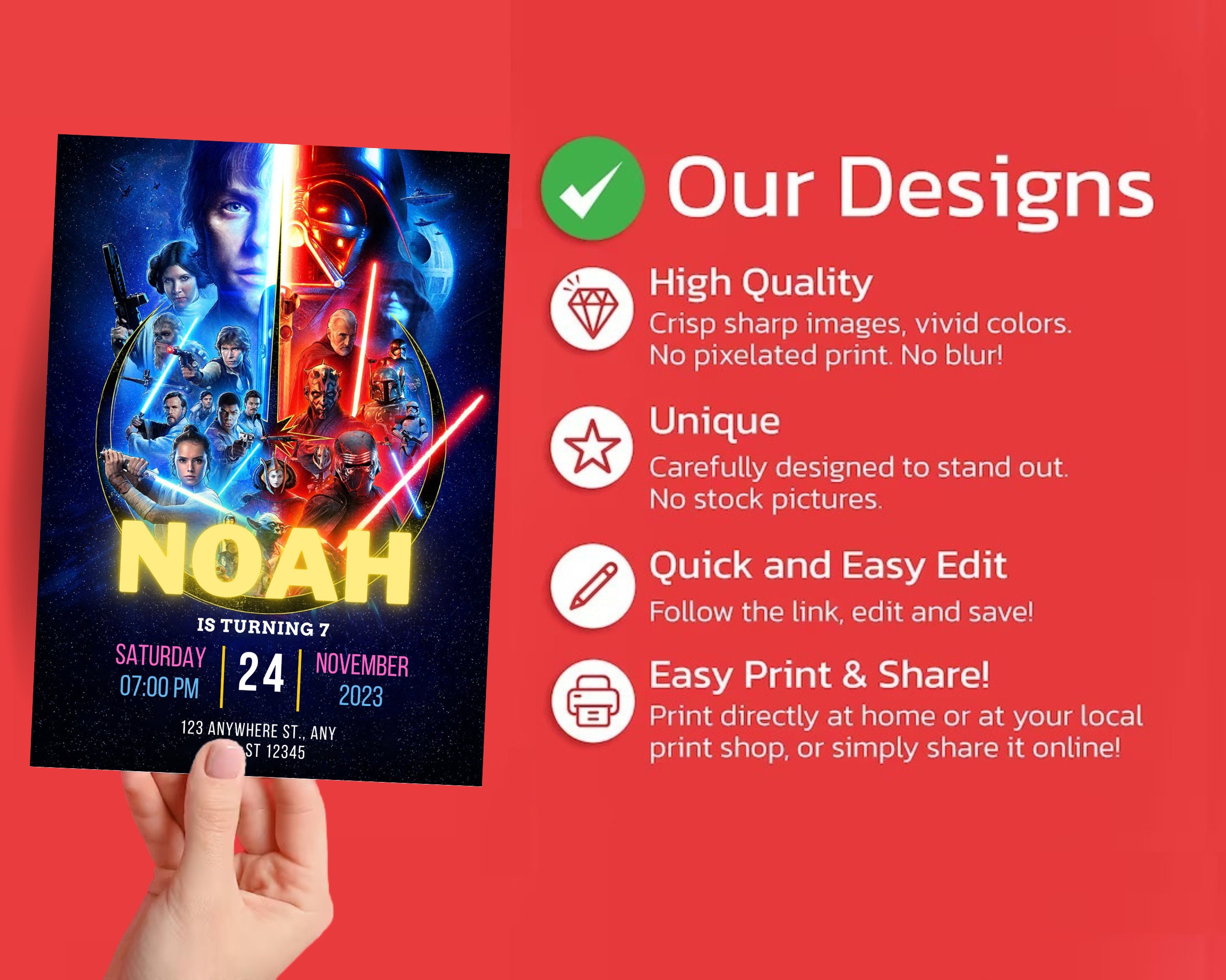 Editable Star Wars Invitation With Photo Birthday Card Personalised ...