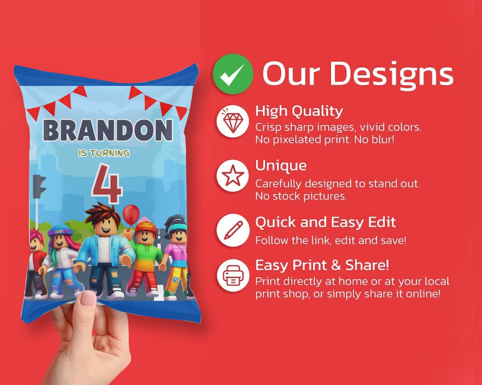 Roblox Chip Bags Label Roblox Kids Birthday Chip Bag, Editable Roblox ...