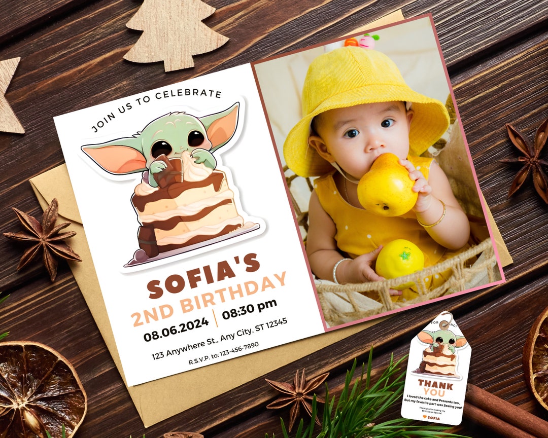 Custom Grogu Birthday Card Cute Baby Yoda Photo Greeting Celebratory ...