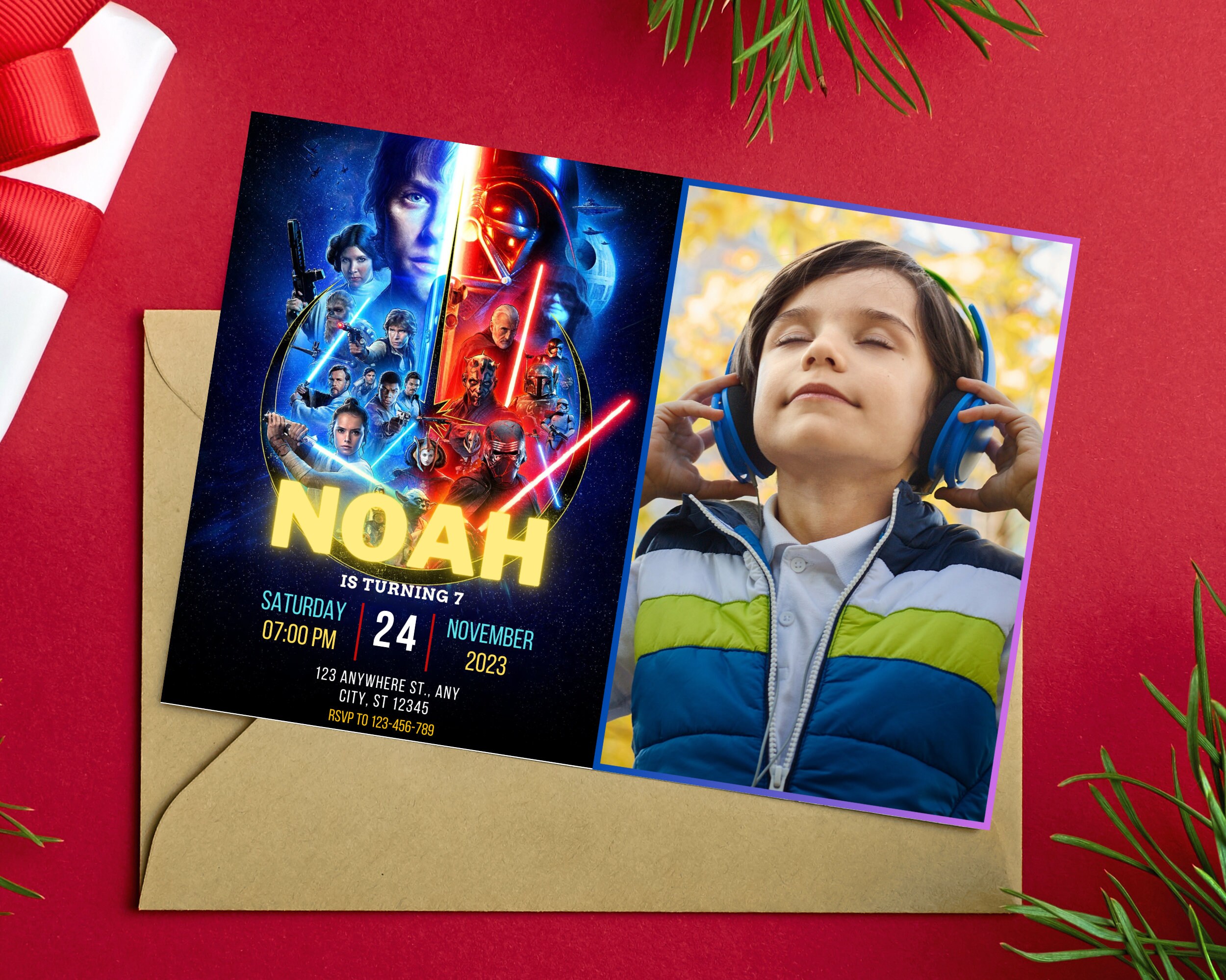 Editable Star Wars Invitation With Photo Birthday Card Personalised ...