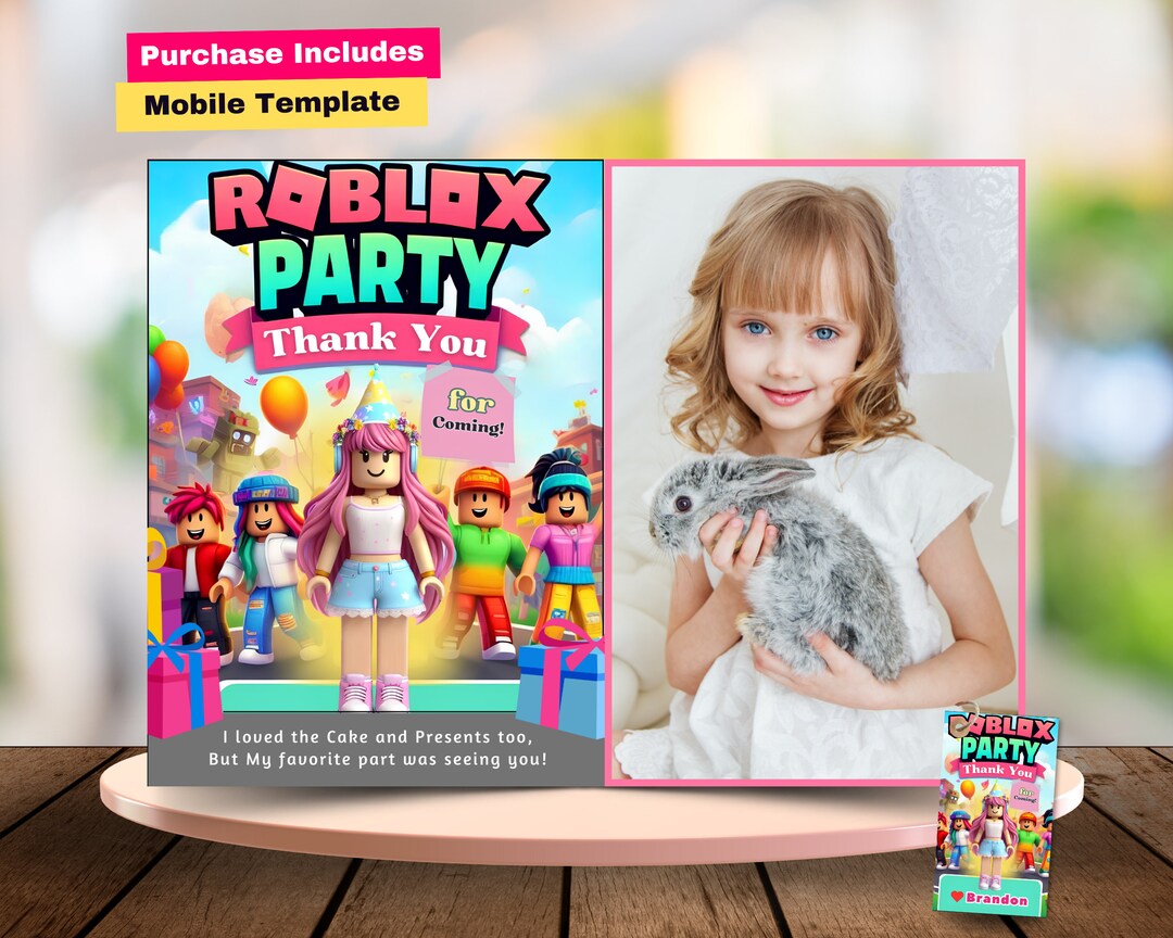 Roblox Girl Thank You Card Customizable Gamer Photo Note Appreciation ...