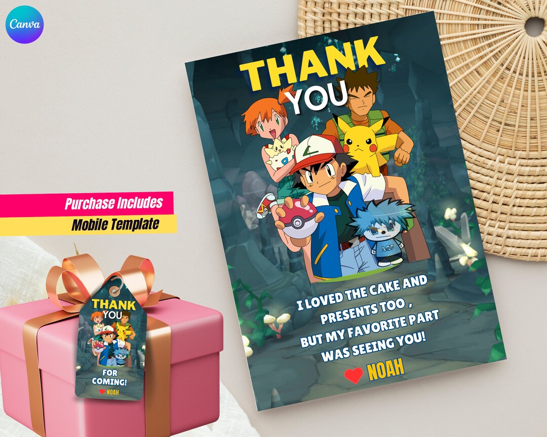 Editable Pokemon Thank You Party Cards Pokemon Thank You Party Stickers ...